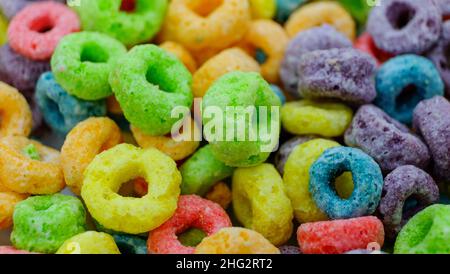 Colorful corn cereal loops. Highly detailed macro close up shot Stock ...
