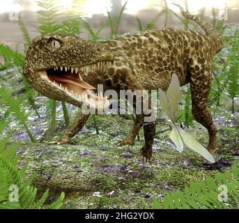 An illustration of Hesperosuchus, an extinct genus of crocodylomorph ...