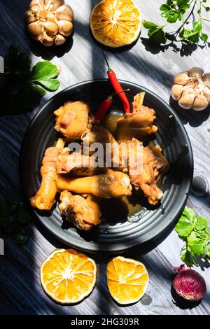 Braised chicken with fish sauce. ingredients including chicken, fish ...