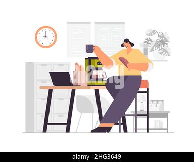 businesswoman drinking coffee and using laptop business woman having ...
