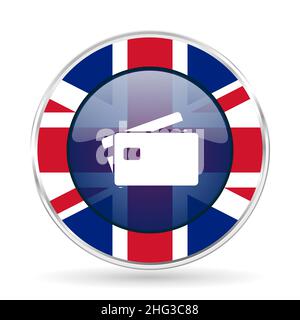 Credit card, bank, finance british design web icon, round glossy ...