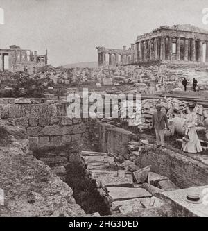 Looking E from Propylaea across ruin-strewn Acropolis to west end of ...