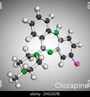 Clozapine molecule. It is dibenzodiazepine, atypical antipsychotic ...