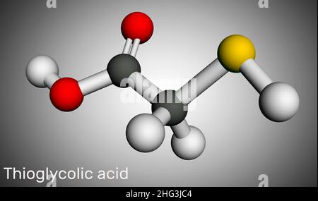 Thioglycolic acid, TGA, mercaptoacetic acid molecule. It is sulfur ...