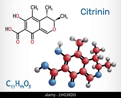 Citrinin molecule. It is antibiotic and mycotoxin from Penicillium ...