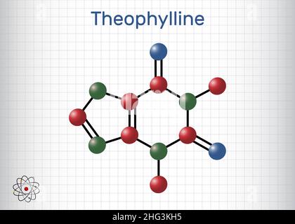 Theophylline or 1,3-dimethylxanthine molecule. Purine alkaloid ...