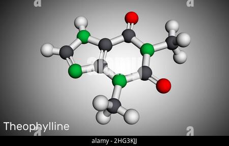 Theophylline or 1,3-dimethylxanthine molecule. It is dimethylxanthine ...