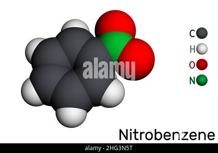Nitrobenzene molecule. It is used in the manufacture of aniline, dyes ...