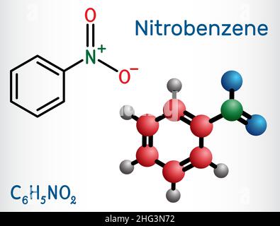 Nitrobenzene molecule. It is used in the manufacture of aniline, dyes ...