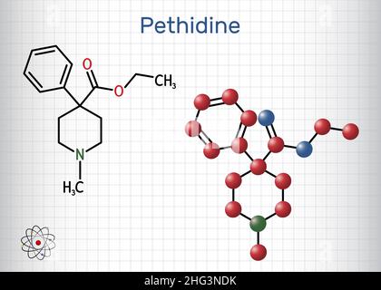 Pethidine, meperidin molecule. It is opioid agonist with analgesic and ...