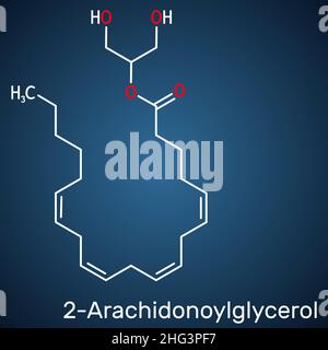 2-Arachidonoylglycerol, 2-AG molecule. It is an endocannabinoid, formed ...