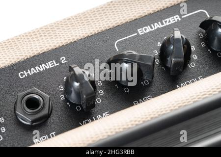 sound amplifier for electric guitar buttons close-up Stock Photo - Alamy