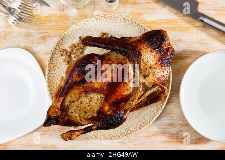 Homemade fried duck stuffed with pearl barley Stock Photo - Alamy