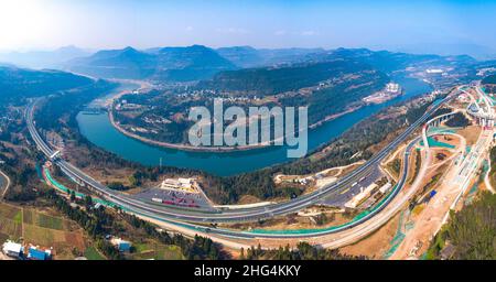 BAZHONG, CHINA - DECEMBER 18, 2021 - A view of the Wangping toll ...
