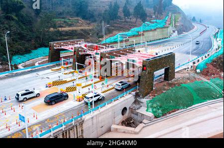 BAZHONG, CHINA - DECEMBER 18, 2021 - A view of the Wangping toll ...