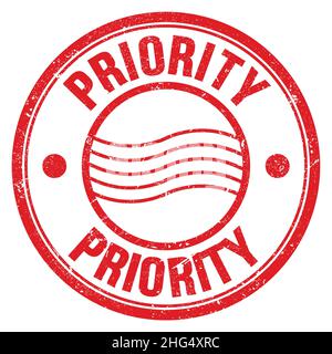 PRIORITY MAIL word written on blue round postal stamp sign Stock Photo ...
