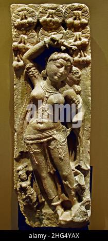 SHALABHANJIKA Young woman or Yakshini breaking a shala tree branch.11th ...