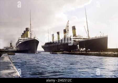 The RMS Olympic leaving dry dock and returning to service after repairs ...