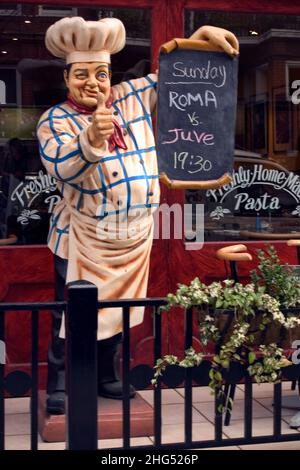 MODEL OF CHEF WITH MENU BOARD OUTSIDE RESTAURANT CHEPSTOW WALES UK ...