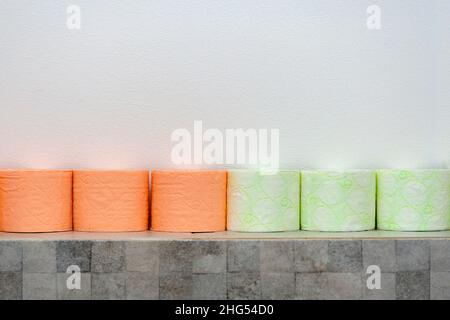 Different types of toilet paper. Rows of Toilet Coils. soft hygienic ...