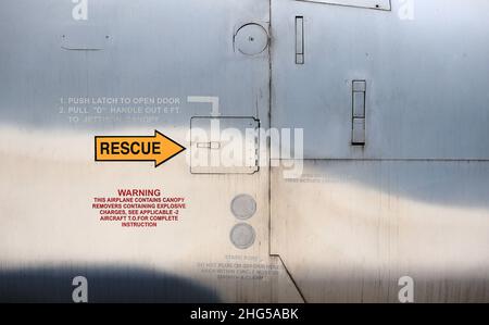 Rescue warning sign on fuselage of modern jet fighter Stock Photo - Alamy