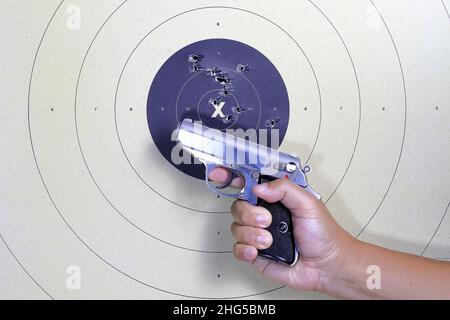 Target Gun With Bullet Holes. Classic Paper Shooting Target. Holes In ...