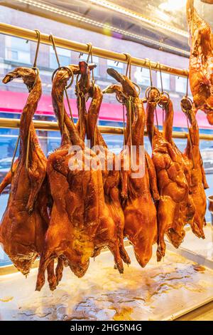 Roast duck displayed in the window of a Chinese restaurant in London's ...