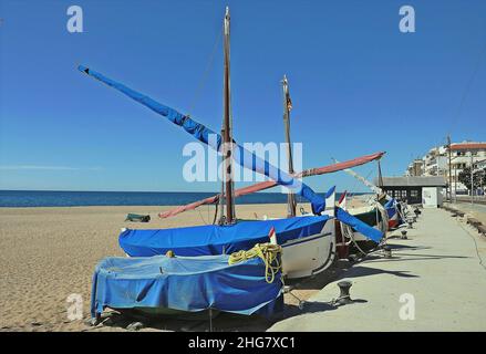 Las Barcas beach in Sant Pol de Mar in the Maresme region, province of ...