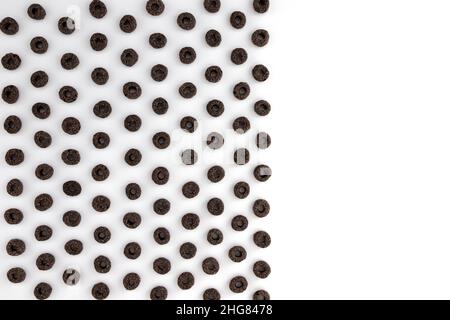 black cereal rings in form of frame with space for text, delicious ...