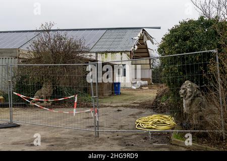 Erftsadt, Germany. 19th Jan, 2022. A hall that was partially destroyed ...