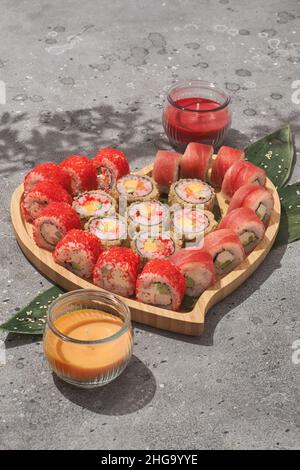 Heart shaped Valentine day sushi set. Classic sushi rolls, philadelphia ...