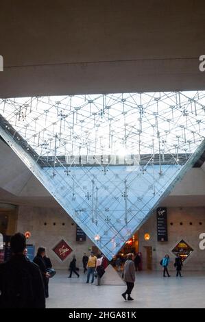 The Inverted Pyramid underground lobby beneath the Louvre Pyramid is a ...