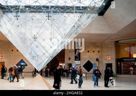 Inverted Pyramid of the underground lobby beneath the Louvre Pyramid is ...