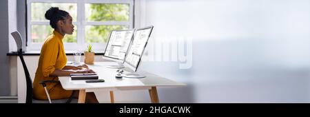 African American Programmer Woman Coding On Computer Stock Photo - Alamy