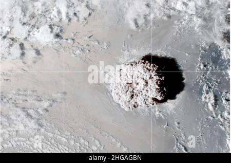 Hunga Tonga-Hunga Ha'apai volcanic island, satellite image Stock Photo ...