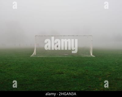 Sunday League football in fog at Harbury Lane, Leamington Spa, England ...