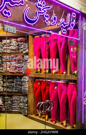 Colourful clothing shops, The Grand Bazaar, Isfahan, Isfahan, Iran ...