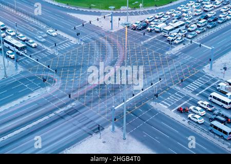 Aerial view of Doha roads and traffic. Lusail expressway Stock Photo ...
