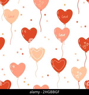 Seamless pattern with heart shaped balloons and the word love Stock ...