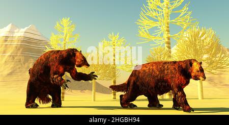 Megatherium, illustration. This large, extinct ground sloth lived from ...
