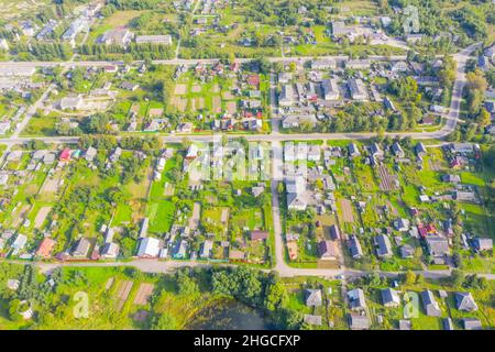 Flying over small provincial town, aerial view Stock Photo - Alamy