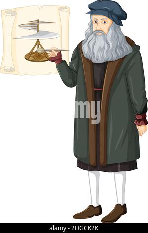 Leonardo da Vinci cartoon character. Vector Illustration. Kids History ...