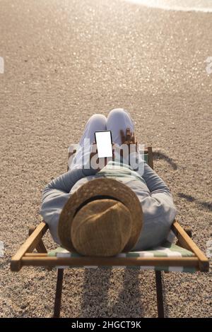 Blank screen smartphone for copy space and office supplies on wooden ...