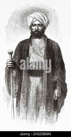 Portrait of doctor Leitner dressed in typical Afghan costume, Asia. Old ...