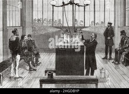 Cholera Epidemic in France, 1884. Public health workers disinfect ...