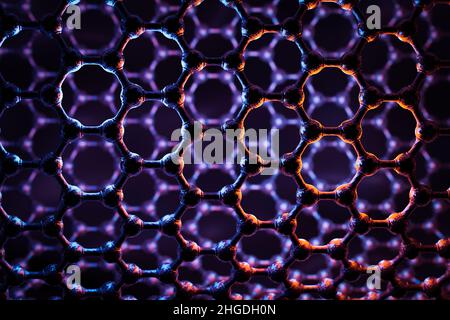 3D Rendering of nanotube structure, purple science background, technology concept, hexagonal ...