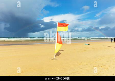 Designated bathing areas are marked out on beaches using the RNLI's red ...