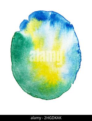 Abstract ink blue, green and yellow watercolor ink drops background ...