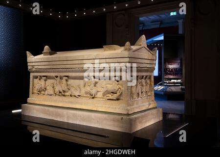 Satrap Sarcophagus in Istanbul Archaeology Museum, Turkey Stock Photo ...
