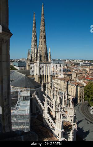 Aerial view of Pey Berland Tower with golden statue rising above ...